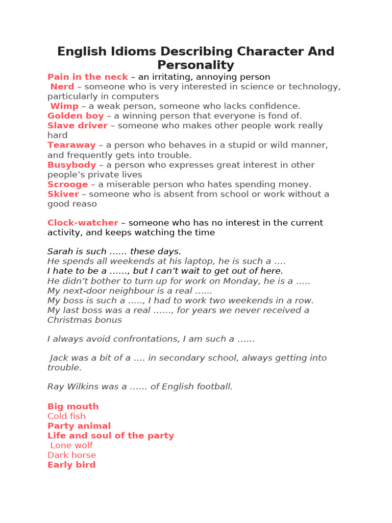 English Idioms Personality 2 | PDF