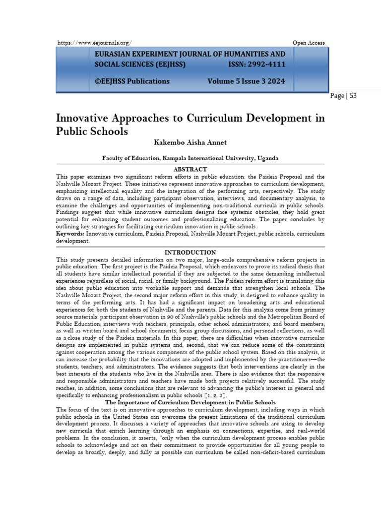 Innovative Approaches To Curriculum Development in Public Schools (WWW ...
