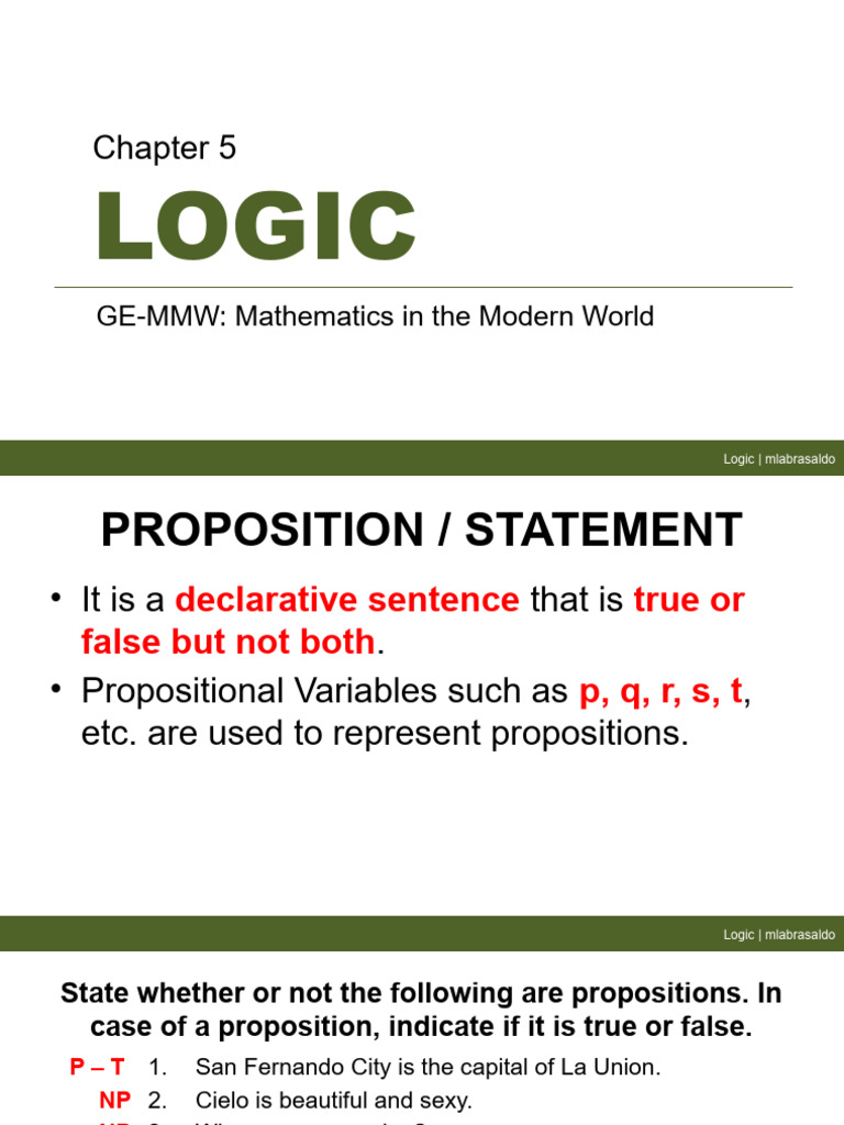 CHAPTER-5-Logic | PDF | Proposition | Logic