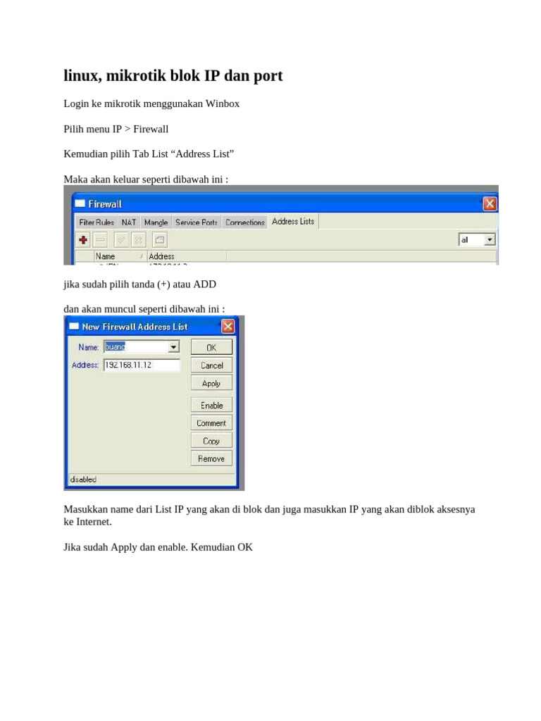 Mikrotik Blok IP Dan Port | PDF