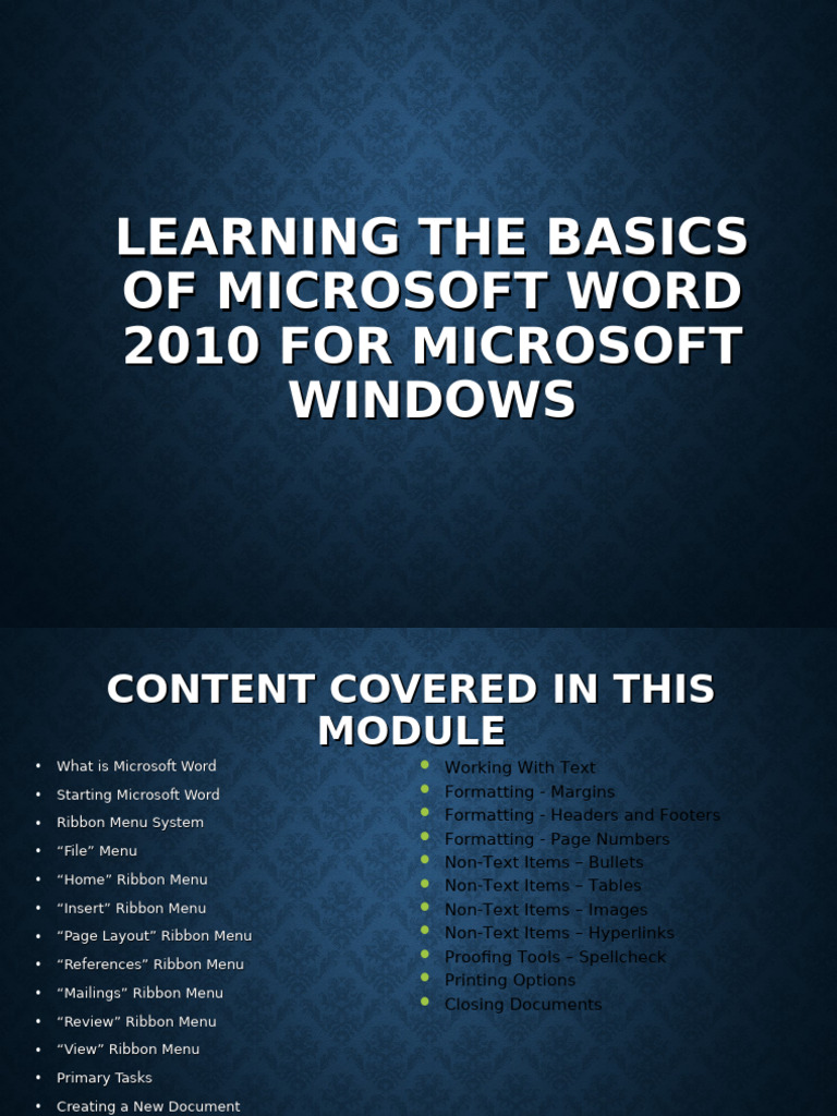 Microsoft Word 2010 Basics Guide | PDF | Microsoft Word | Menu (Computing)