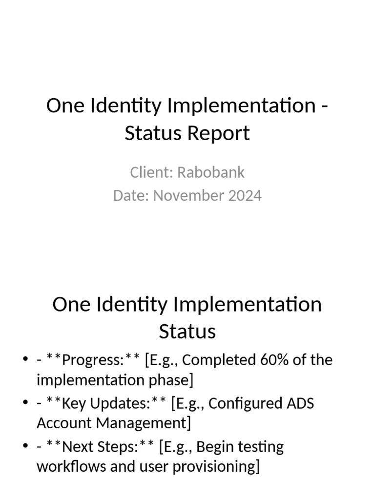 OneIdentity Status Report Rabobank | PDF