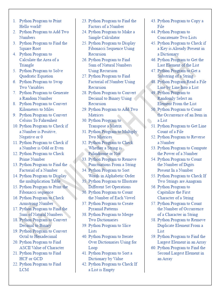 100 Python Programs | PDF | Matrix (Mathematics) | String (Computer ... 100 Python Programs | PDF | Matrix (Mathematics) | String (Computer ...