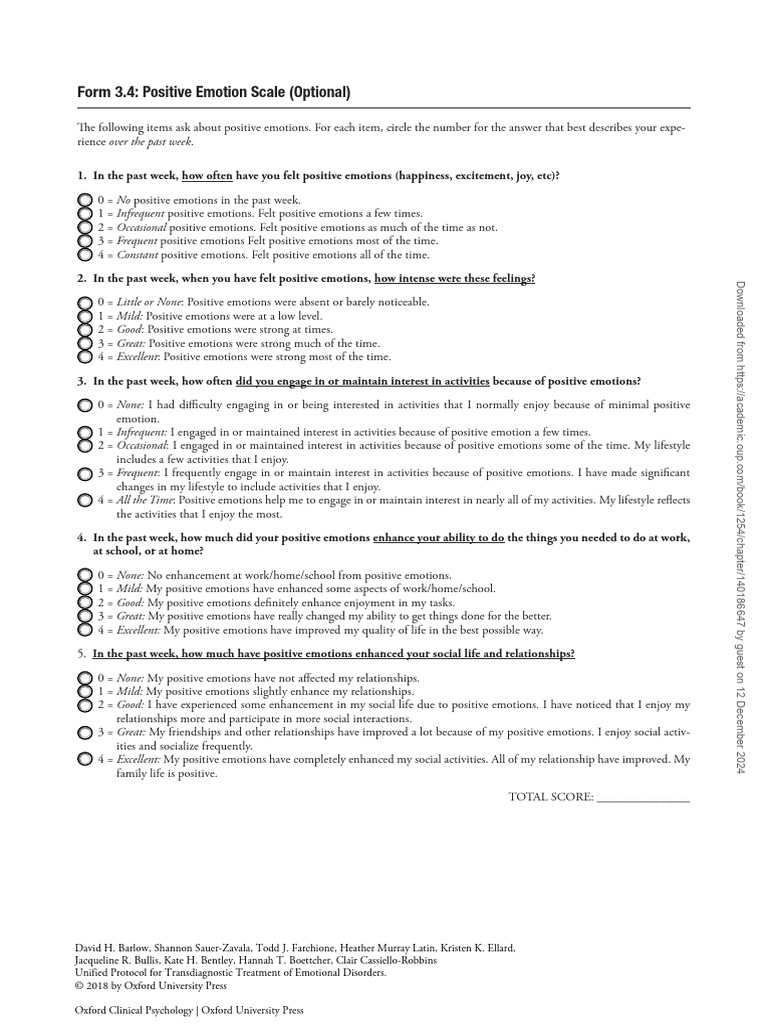 Positive Emotion Scale Assessment | PDF | Emotions | Psychology
