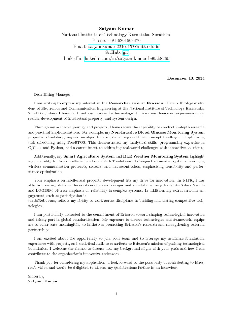 Cover Letter | PDF | Internet Of Things | Innovation