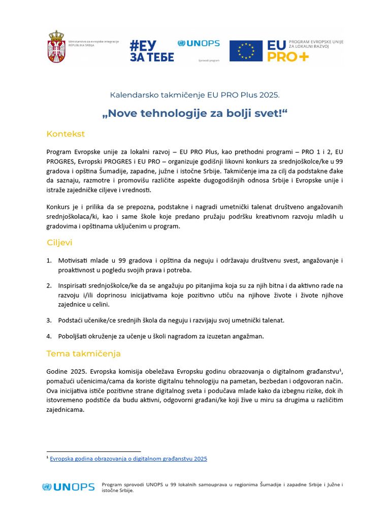 Propozicije Likovnog Konkursa EU PRO Plus Programa Za Kalendar Za 2025 ...