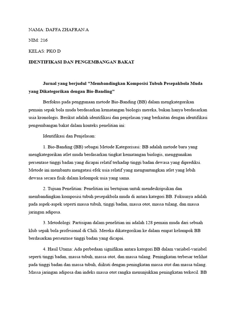 Identifikasi Pengembangan Bakat - Daffa Zhafran - 216 - Pko D | PDF