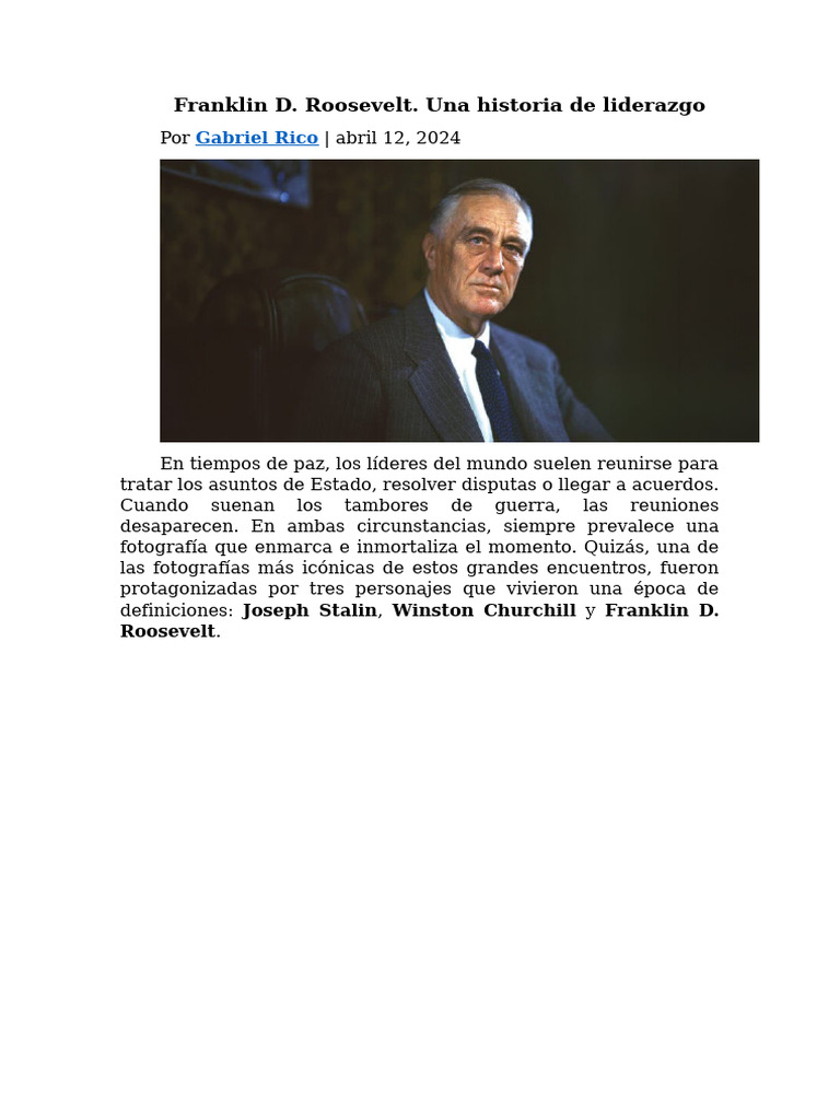 Franklin D. Roosevelt. Una historia de liderazgo | PDF | Franklin D. Roosevelt | Aliados de la ...