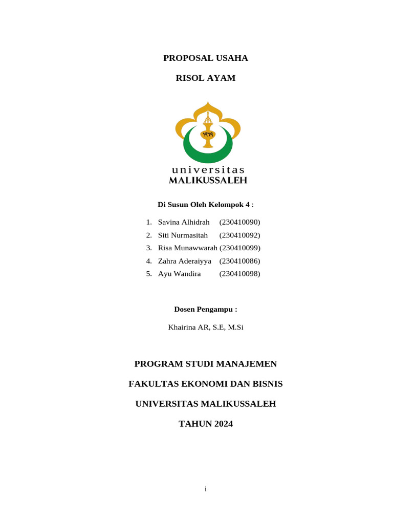 Proposal - Risol Ayam Kelompok 4 | PDF