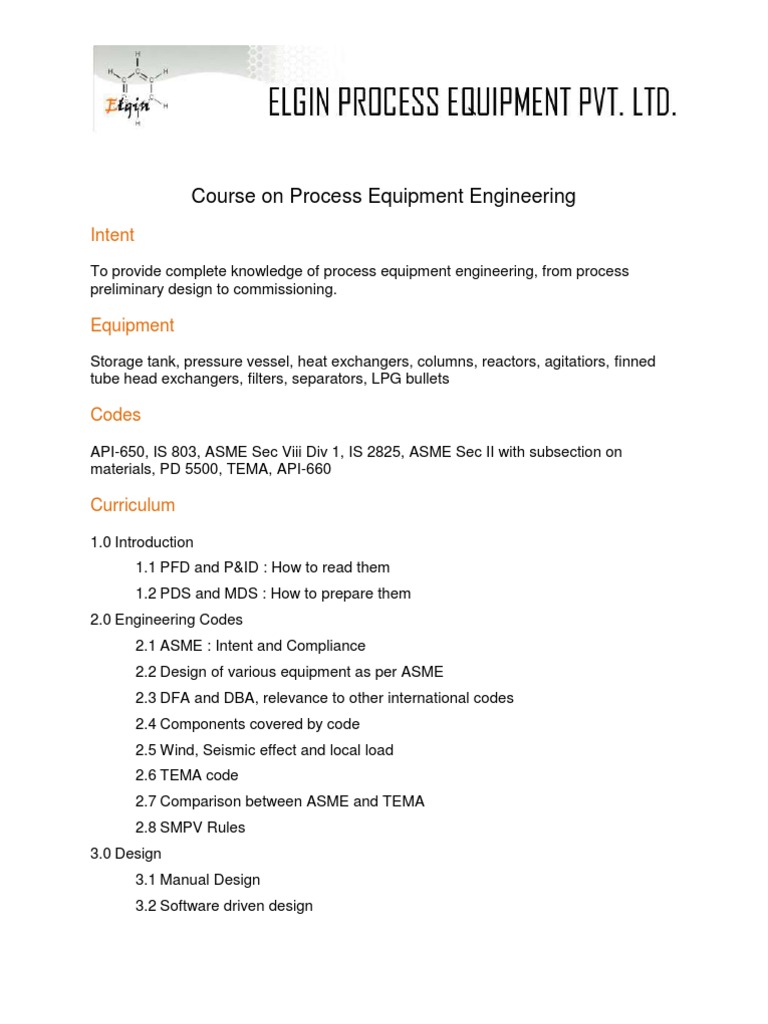 Process Equipment Engineering Course | PDF