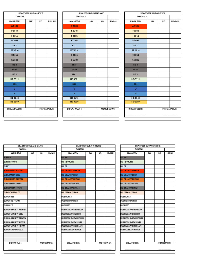 FORM LAPORAN SISA BAHAN HARIAN | PDF