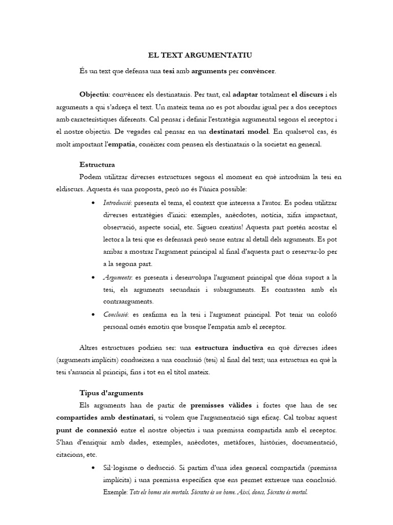 Tema 5. El Text Argumentatiu I Pràctica | PDF