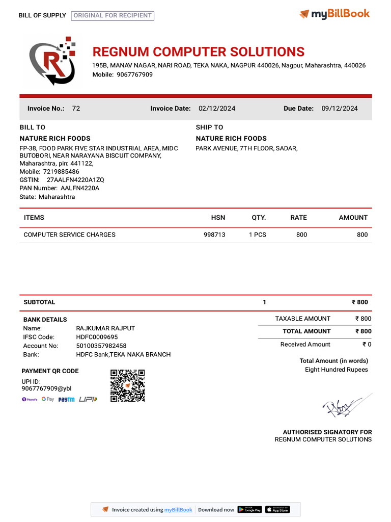 72-Sales Invoice-Nature Rich Foods | PDF