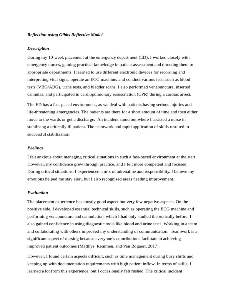 gibbs reflection | PDF | Cardiopulmonary Resuscitation | Health Care
