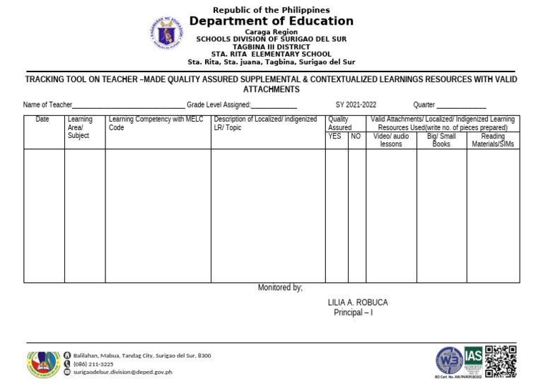 Teacher-Made Learning Resource Tracker | PDF