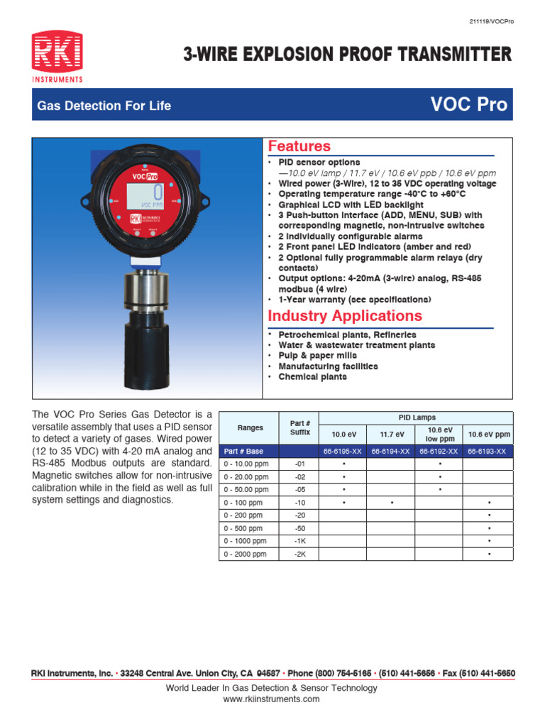 vocpro RKI Instrument Datasheet | PDF | Electrical Engineering ...