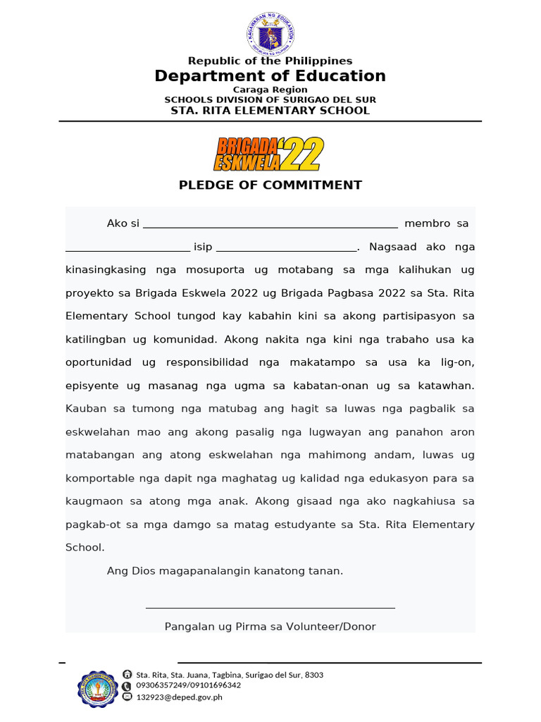 Brigada Eskwela PLEDGE OF COMMITMENT | PDF