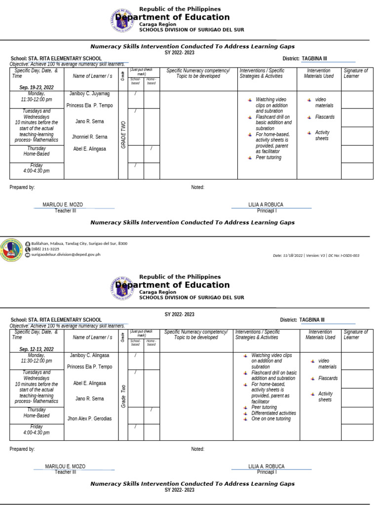 Numeracy Skills Intervention Plan | PDF | Learning | Behavior Modification