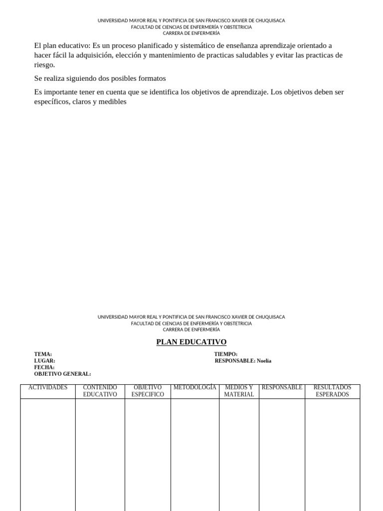 Formato para Plan Educativo | PDF