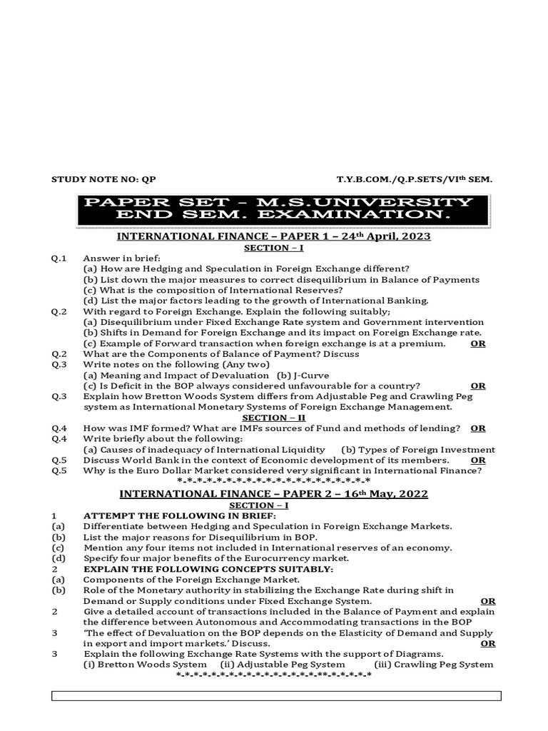 END SEM PAPER SET- T.Y-VIth Sem. | PDF | Exchange Rate | Balance Of ... END SEM PAPER SET- T.Y-VIth Sem. | PDF | Exchange Rate | Balance Of ...