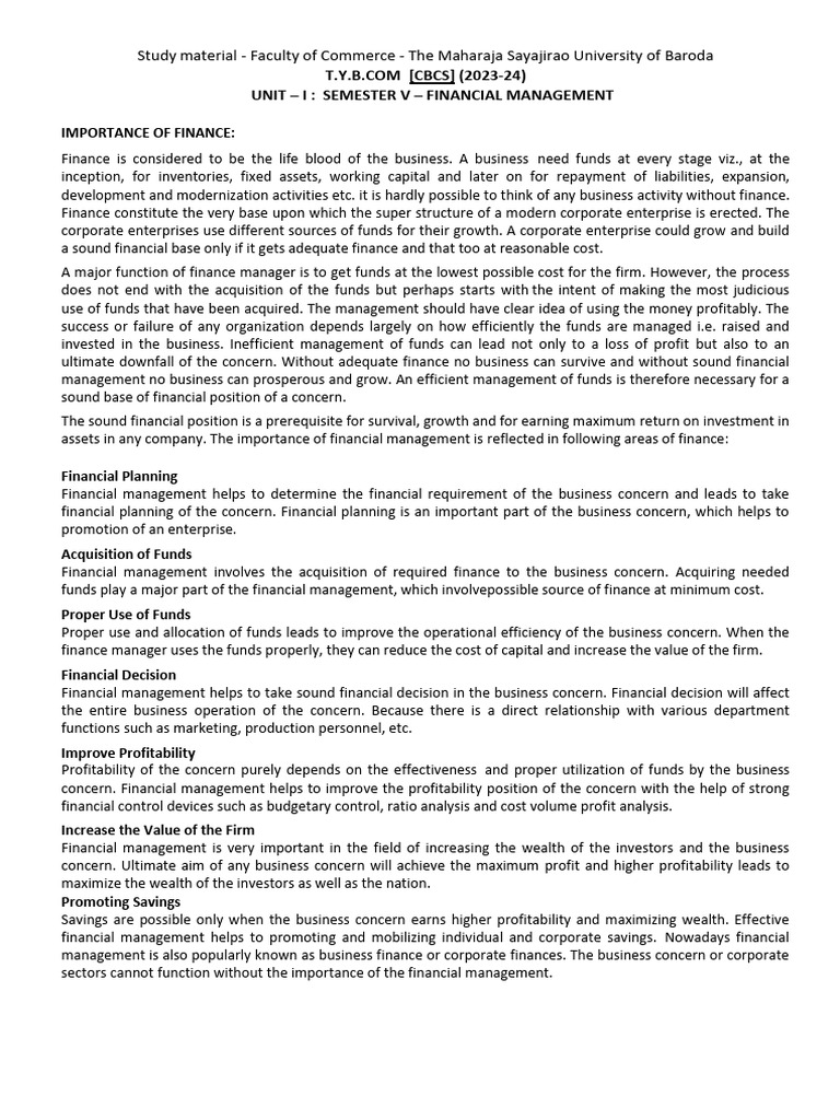 FM_unit_i_2023_24 | PDF | Dividend | Investing