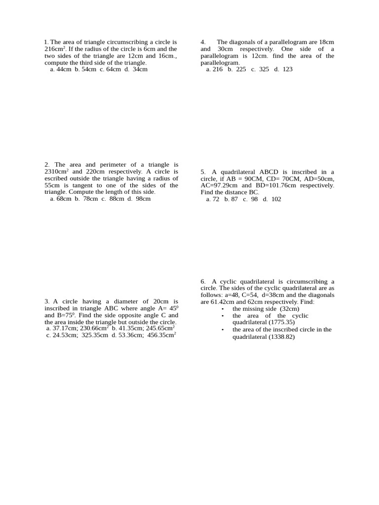 Geometry Problems and Solutions | PDF | Area | Circle