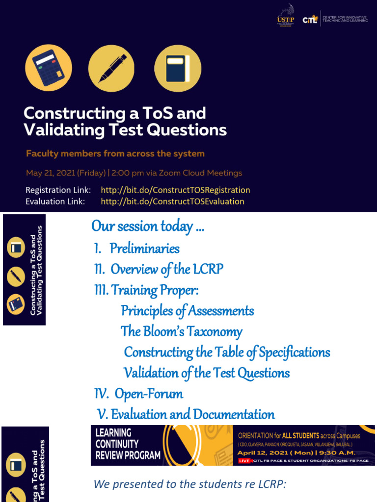 Constructing ToS Table of Specifications Final Handout | PDF ...