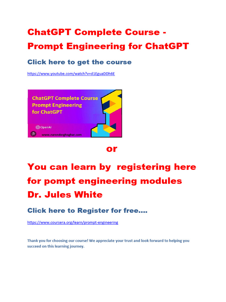 ChatGPT Complete Course-Prompt Engineering For ChatGPT and Free Gift | PDF