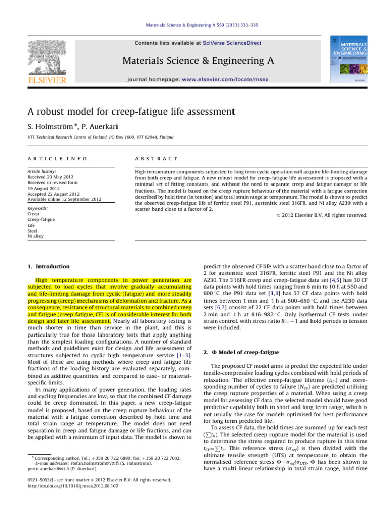 A Robust Model For Creep-Fatigue Life Assessment | PDF | Creep (Deformation) | Fracture