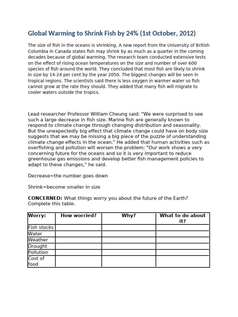 5 Global Warming to Shrink Fish by 24 | PDF | Climate Change | Oceans