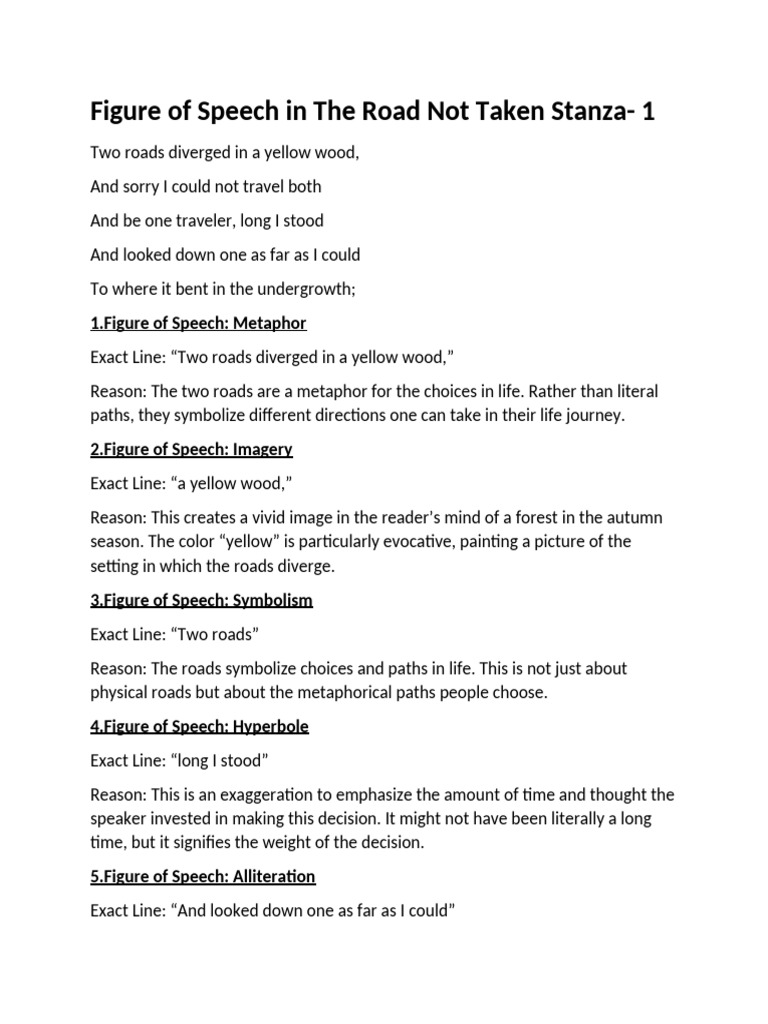 Figures of Speech in "The Road Not Taken" | PDF | Metaphor | Reason