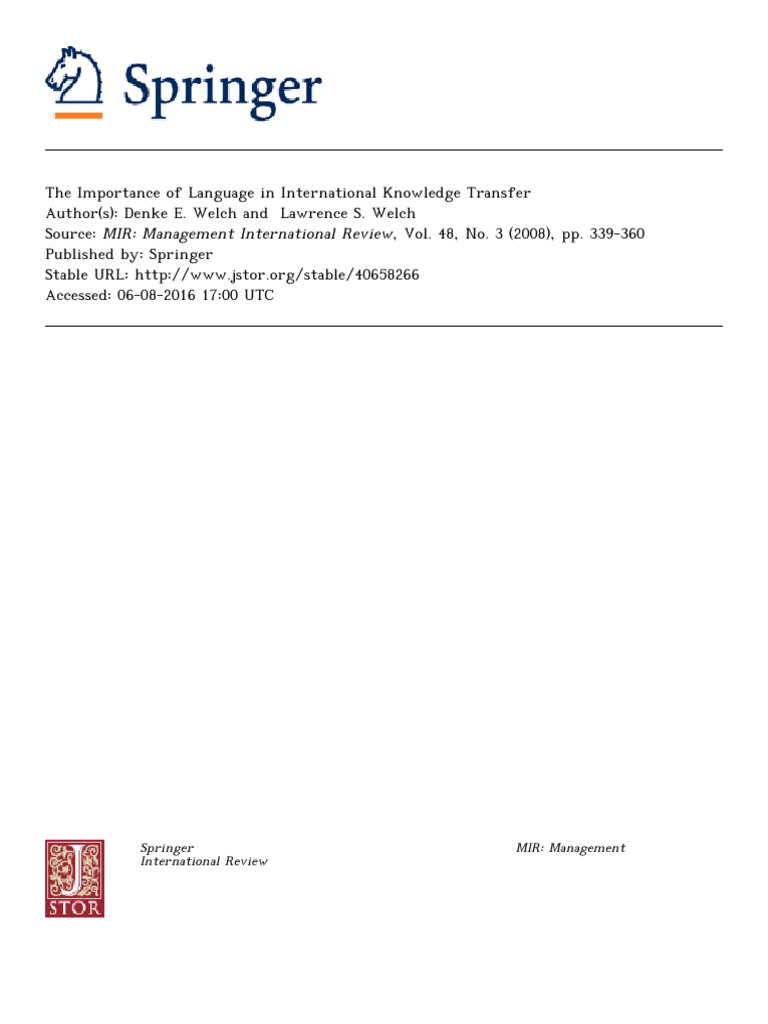 The Importance of Language in International Knowledge Transfer | PDF ...