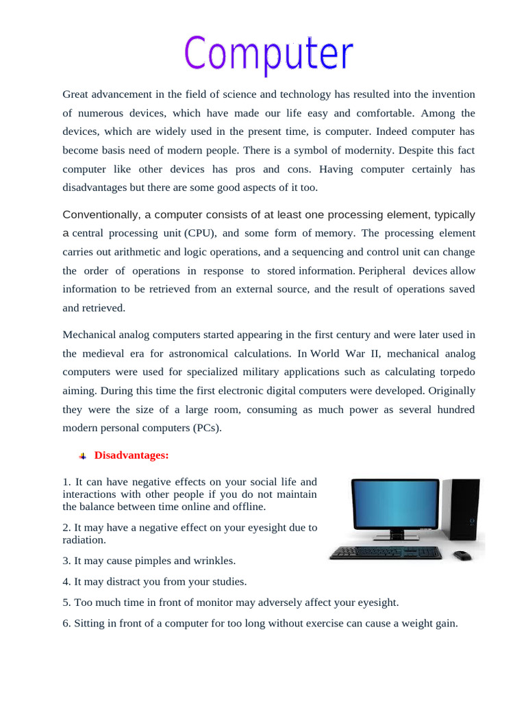 Advantages and Disadvantages of Computer. | PDF | Microsoft Windows ... Advantages and Disadvantages of Computer. | PDF | Microsoft Windows ...