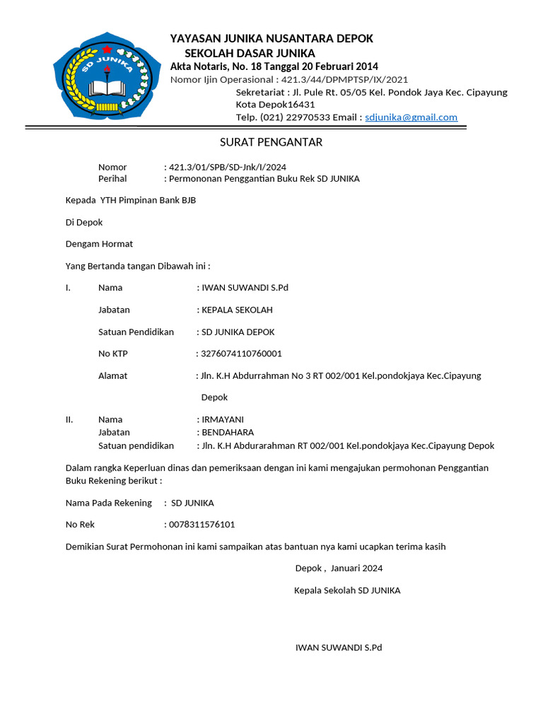 Surat Permohonan PENGGANTIAN BUKU REK BJB | PDF