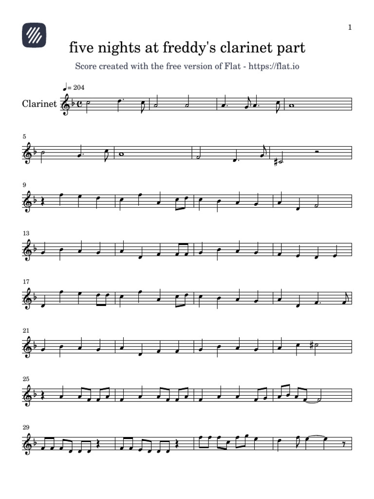FNAF Clarinet Sheet Music Score | PDF