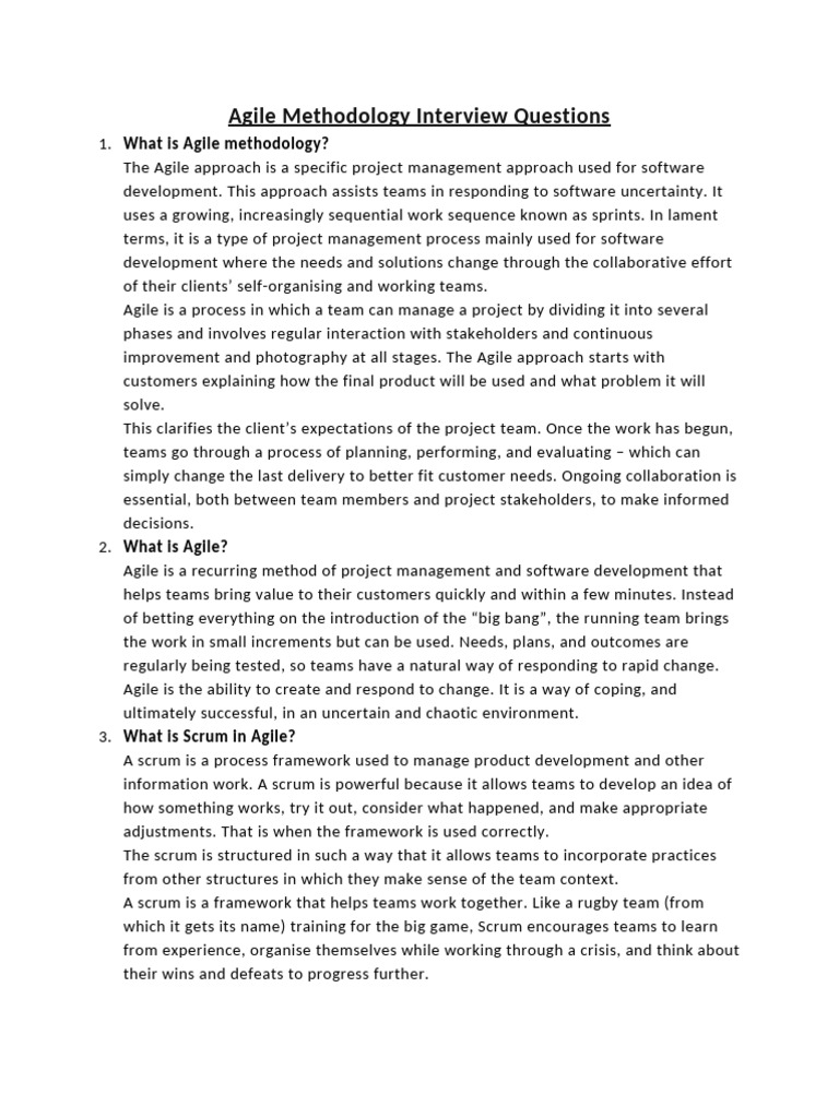 Agile Methodology Interview Questions2 | PDF | Agile Software ...