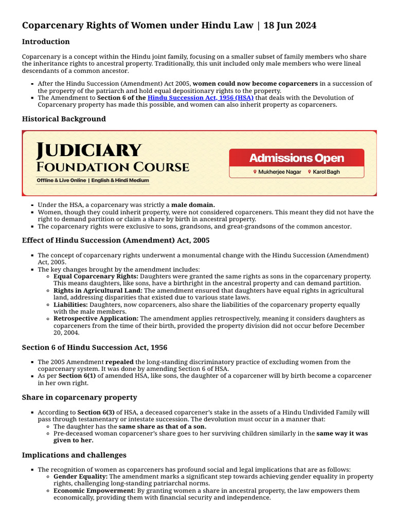 coparcenary | PDF | Justice | Crime & Violence