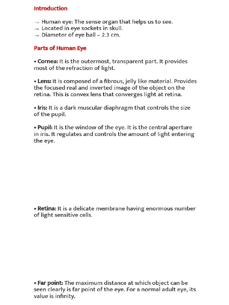 Human Eye Class 10 | PDF