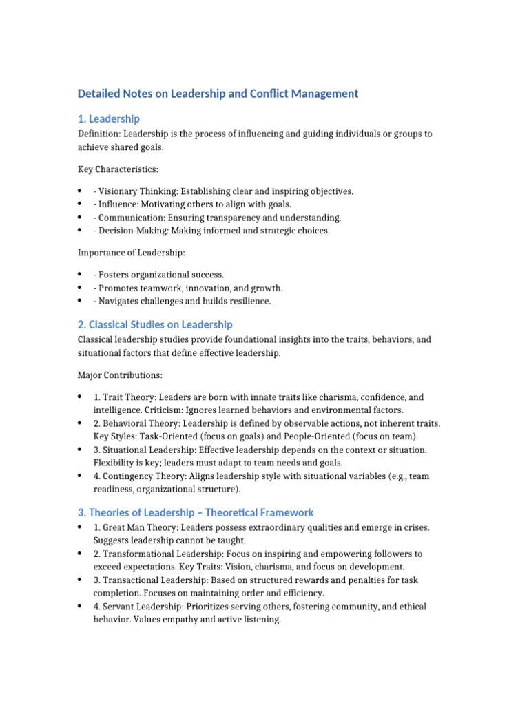 Leadership and Conflict Management Insights | PDF | Leadership | Social ...