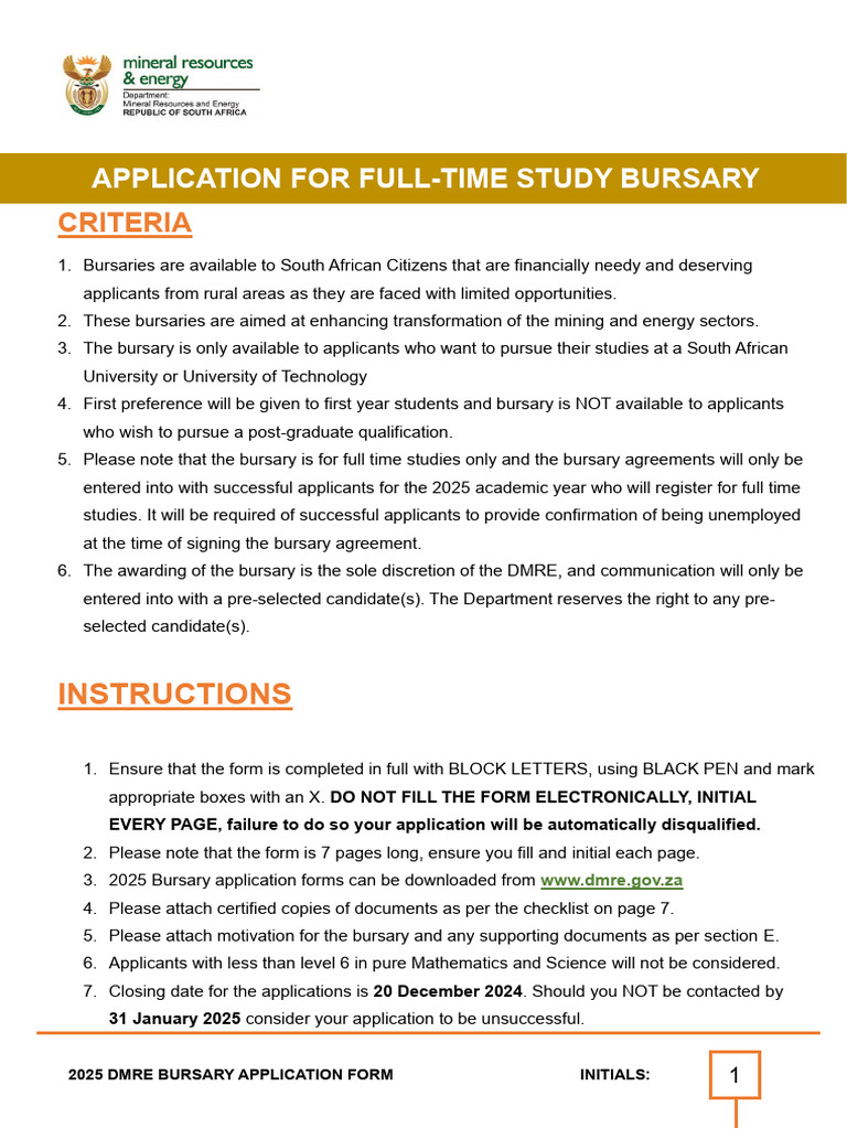 2025 Application Form for Full Time Bursary | PDF | Identity Document ...