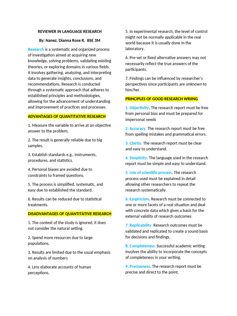 Language Research Reviewer Guide | PDF | Categorical Variable | Methodology