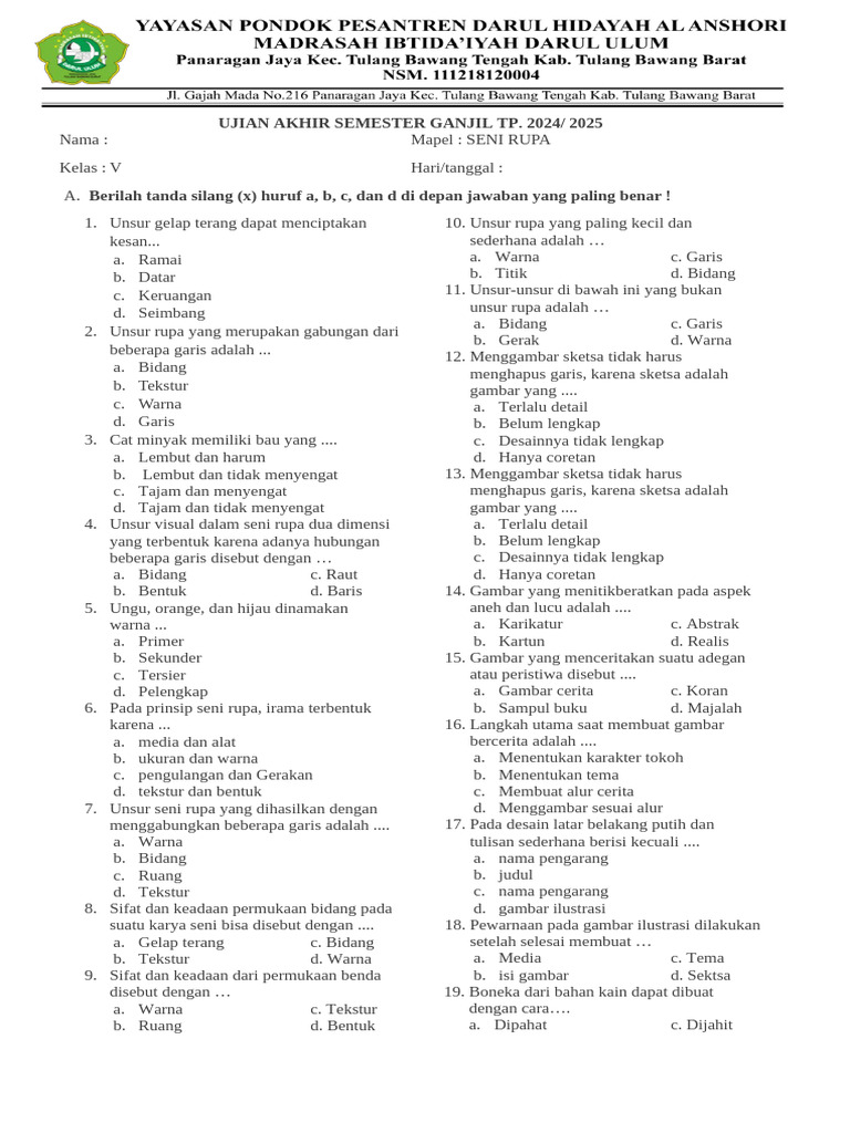 uas seni rupa 5 | PDF
