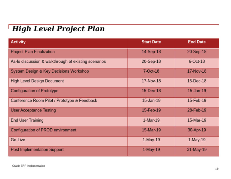 Oracle ERP High Level Project Plan | PDF