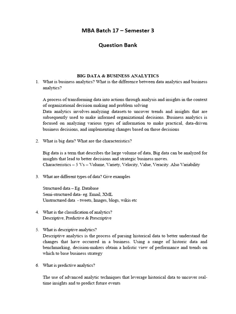 Mba S Big Data And Business Analytics Mgu ️ Pdf Analytics Skewness