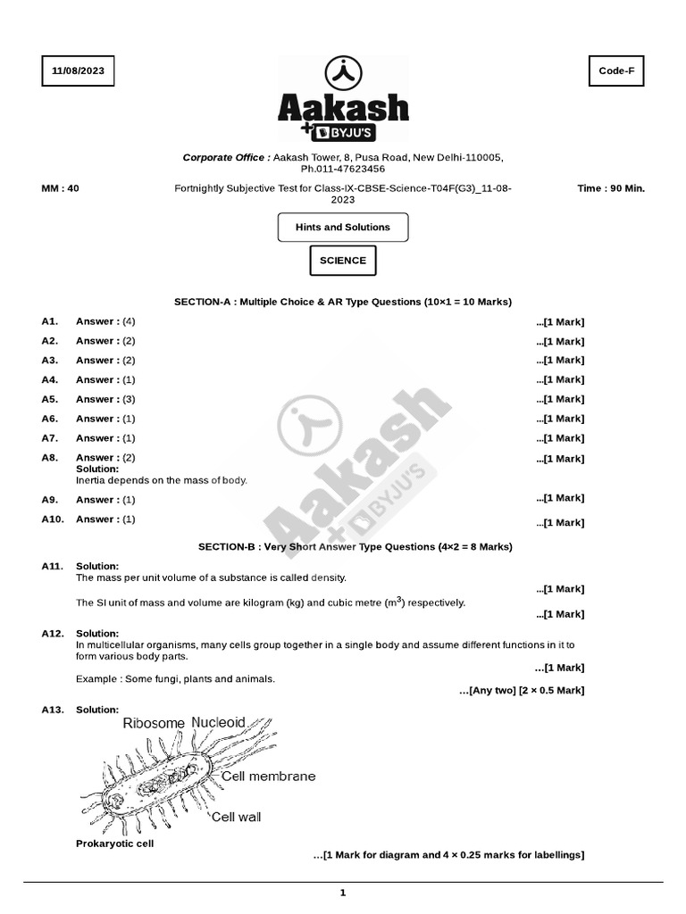 FST-4F (CBSE - G-3) Science (C-09) (11-08-2023) - SOL | PDF