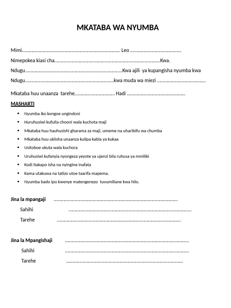 Mkataba Wa Nyumba | PDF