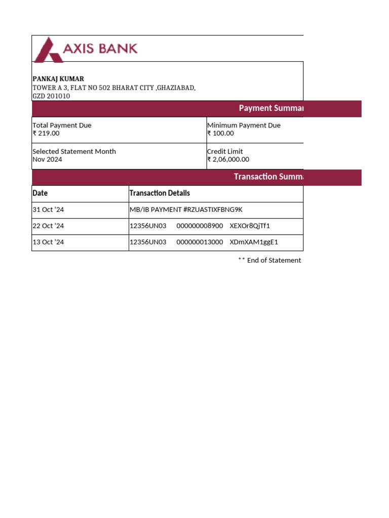 Credit Card Statement Summary | PDF