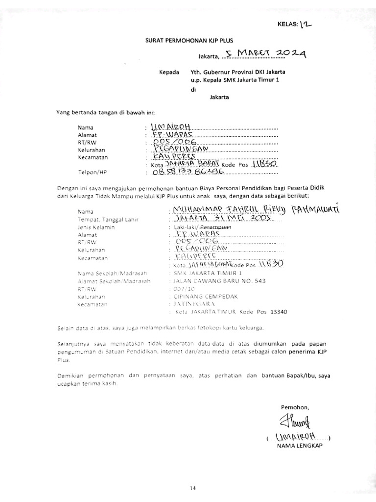 Muhammad Fahrul Rizky R - Surat Permohonan Bansos | PDF