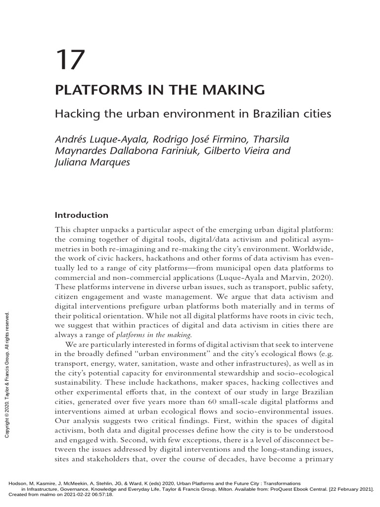 PLATFORMS IN THE MAKING Hacking The Urban Environment in Brazilian ...
