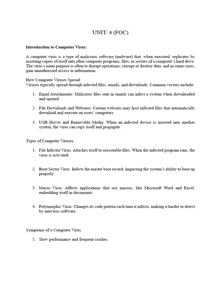 UNIT 4 FOC | PDF | Computer Virus | Malware UNIT 4 FOC | PDF | Computer Virus | Malware